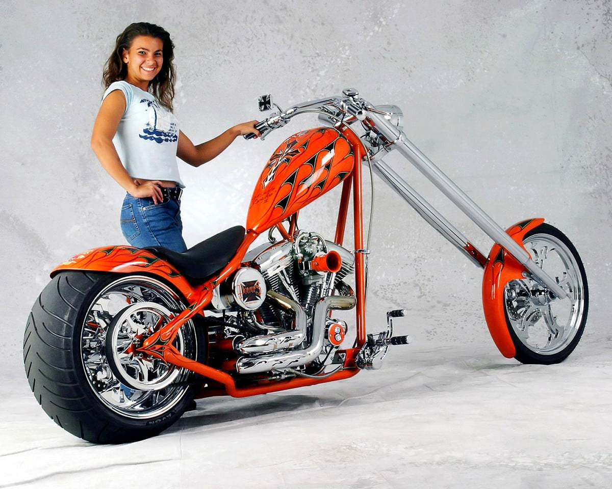 Motorfiets, Chopper , Oranje achtergrond | TOP Gratis foto's